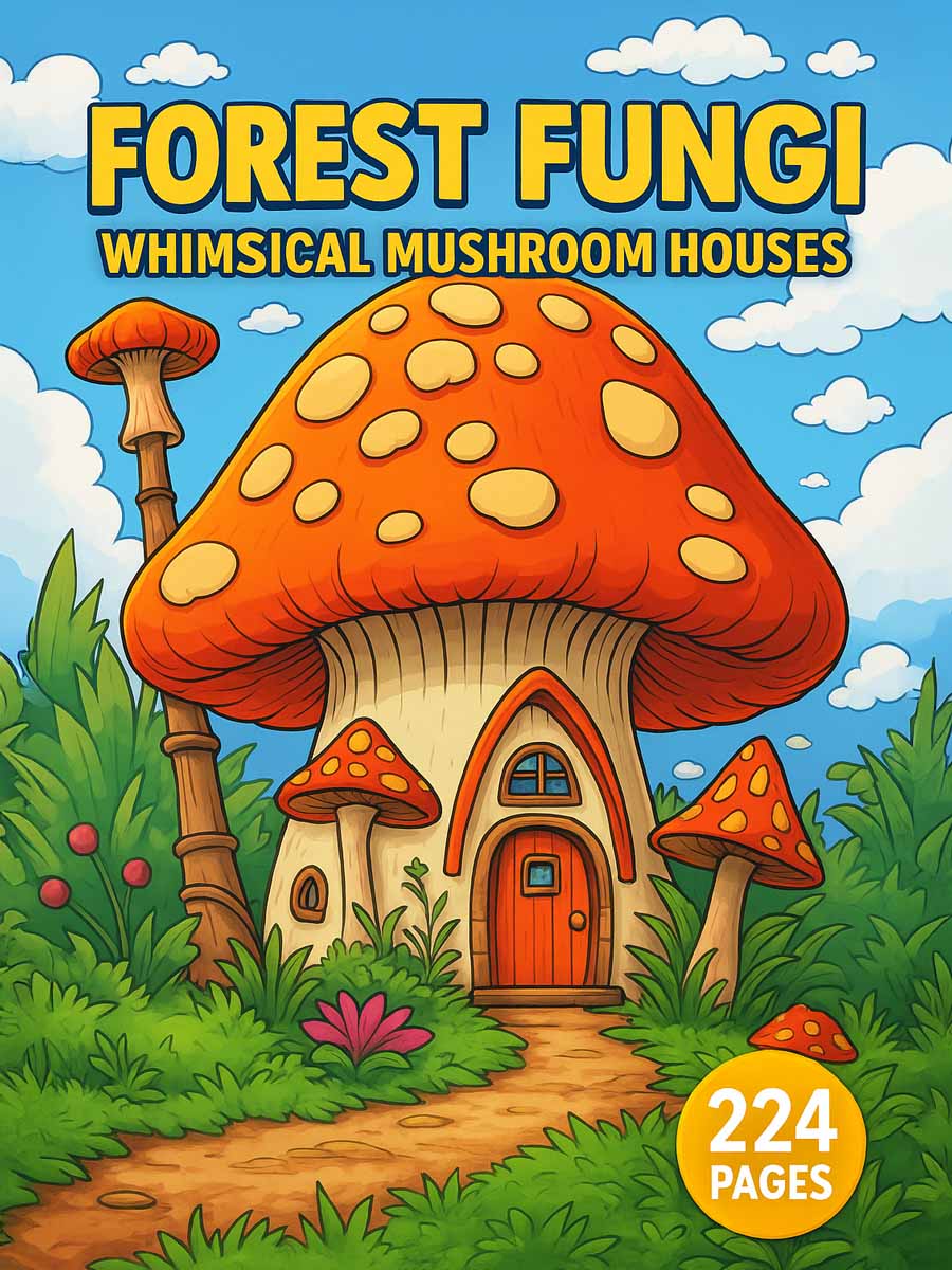 Forest Fungi – 224 Whimsical Mushroom Houses - Coloring Page Store