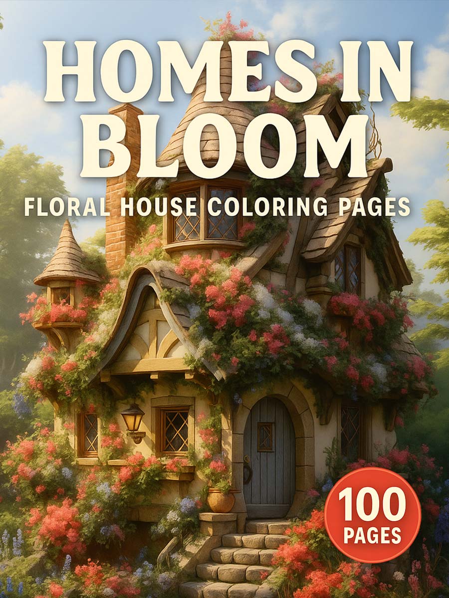 Homes in Bloom – 100 Floral House Coloring Pages - Coloring Page Store