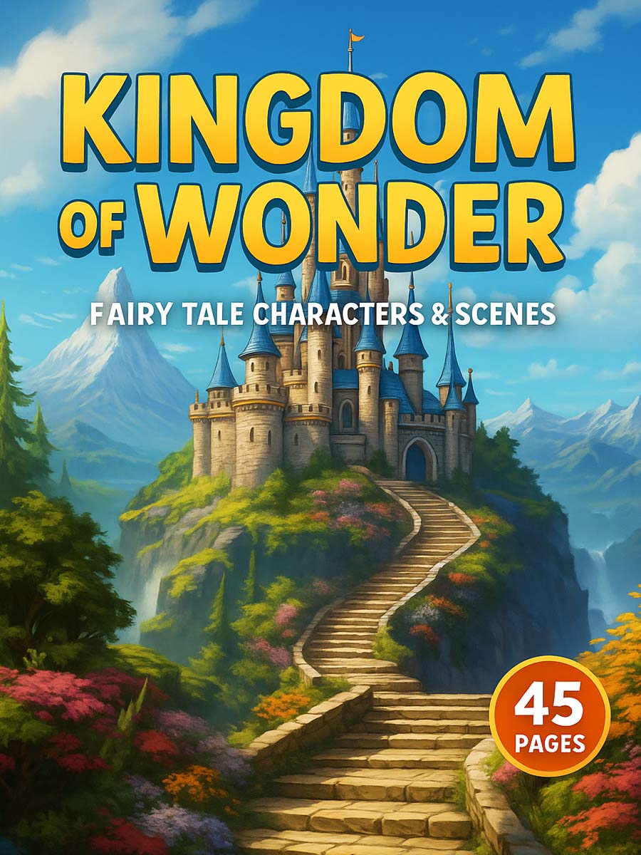 Kingdom of Wonder – 45 Fairy Tale Characters & Scenes - Coloring Page Store