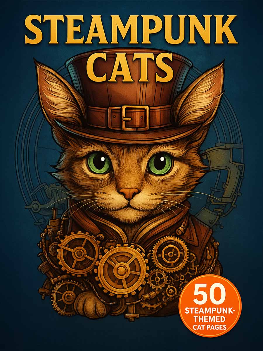Steampunk Cats – 50 Steampunk-Themed Cat Pages - Coloring Page Store